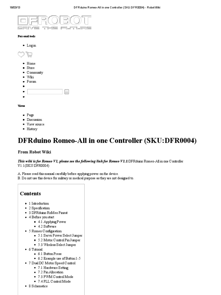 DFRduino Romeo-All in One Controller (SKU - DFR0004) - Robot Wiki | PDF | Arduino | Manufactured ...