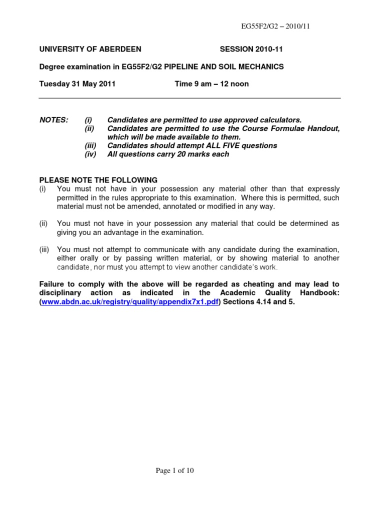 EG55F2-G2 Exam Paper May2011 | PDF | Yield (Engineering) | Plasticity ...