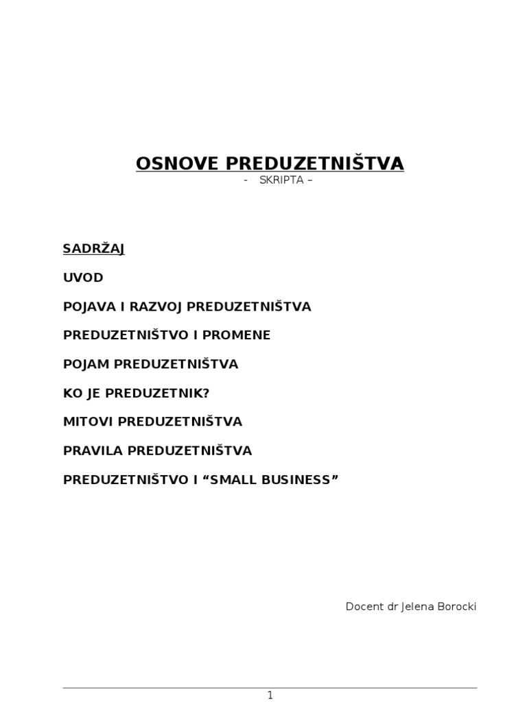 Skripta - Osnove Preduzetnistva | PDF