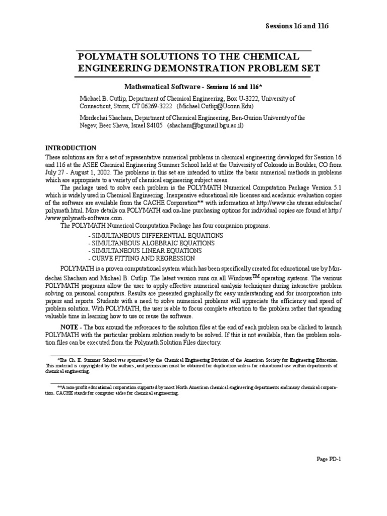 Polymath Demo Solutions 2002 | PDF | Regression Analysis | Ordinary Differential Equation