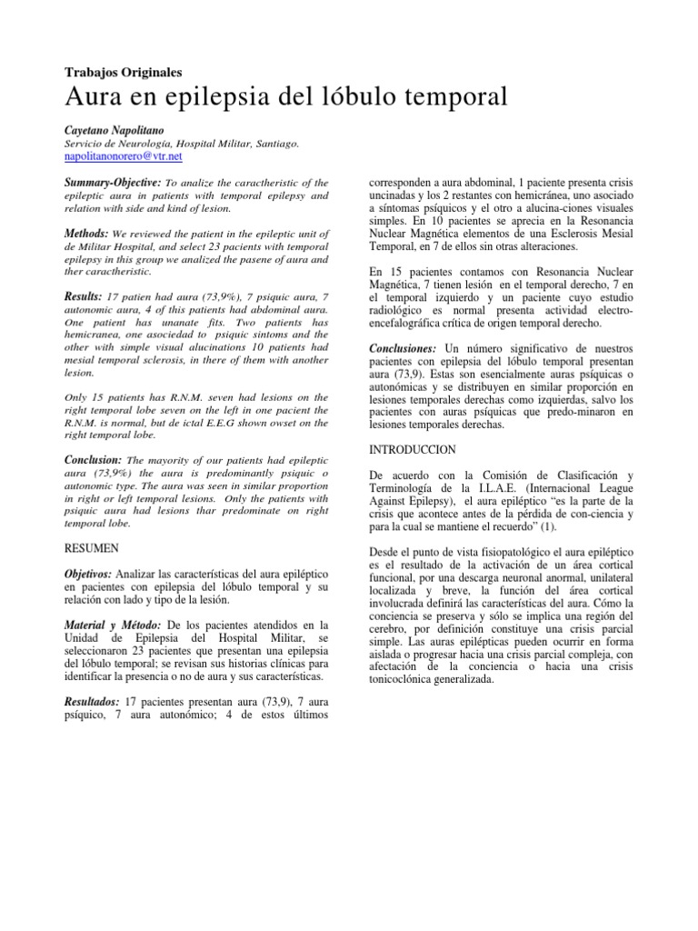 Aura en Epilepsia Del Lobulo Temporal | PDF | Lóbulo temporal | Epilepsia