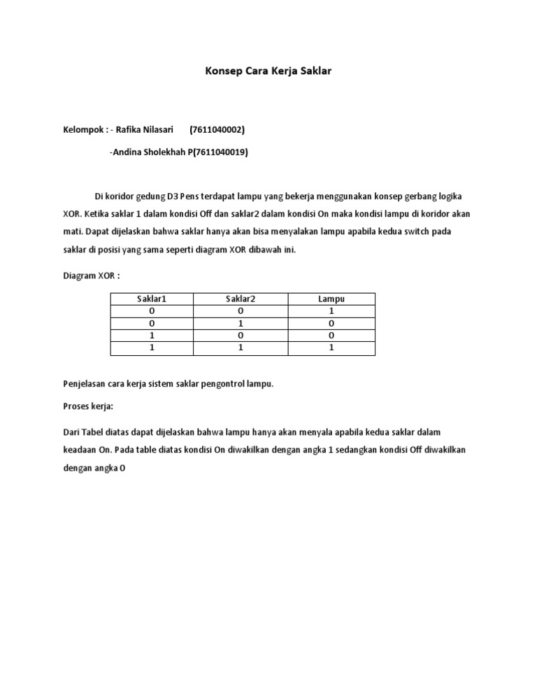 Cara Kerja Saklar Logika XOR | PDF