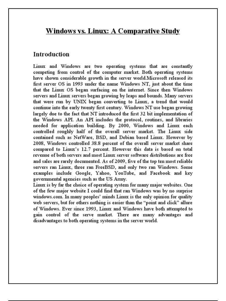 Windows vs. Linux: A Comparative Study | PDF | Operating System | Linux