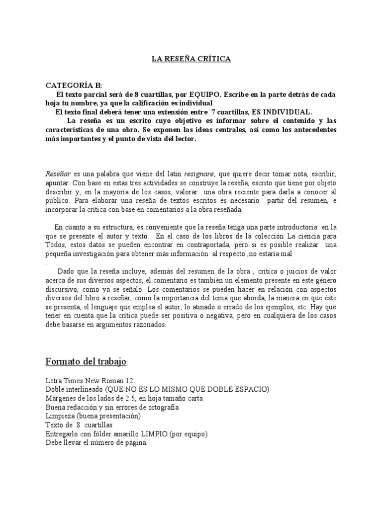 LA RESEÑA CRÍTICA y ejemplo