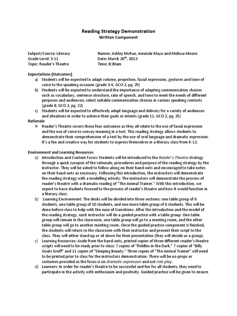 Reader's Theatre Strategy for Literacy | PDF | Reading Comprehension ...