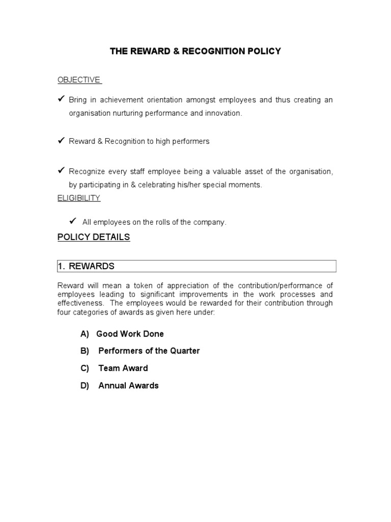 Reward & Recognition Policy | Innovation | Employment