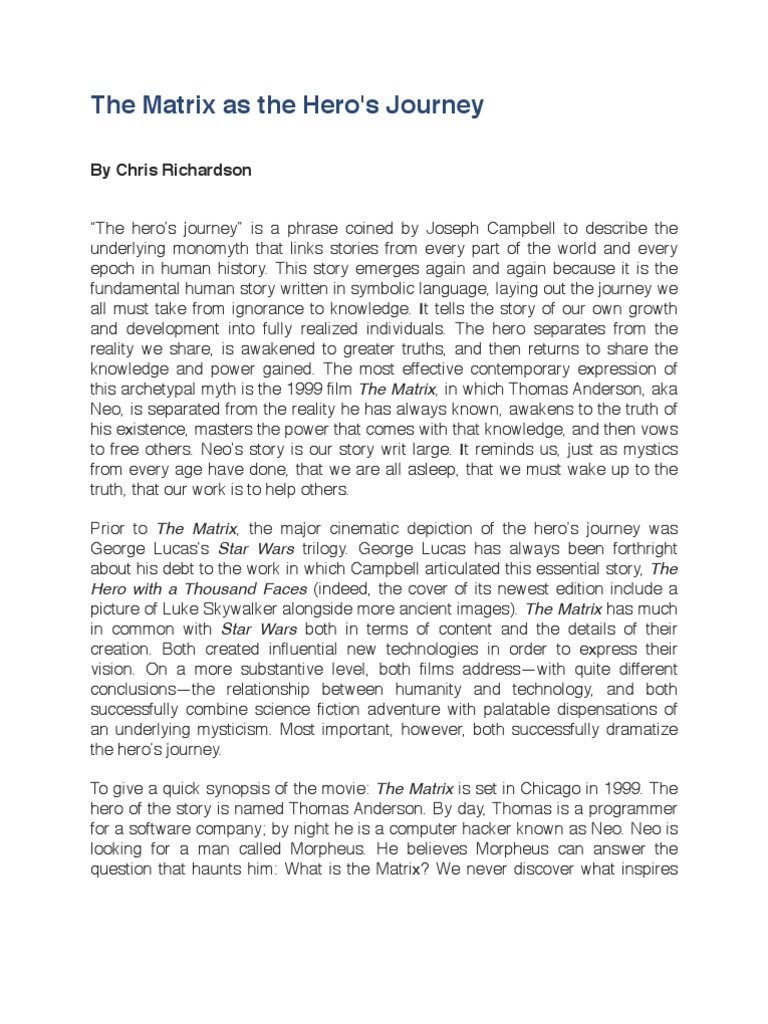 The Matrix As The Hero's Journey | PDF | Mythology | Religion And Belief