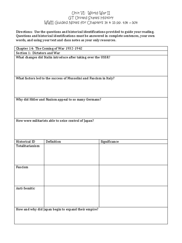 Wwii Guided Notes | PDF | World War II | Allies Of World War II