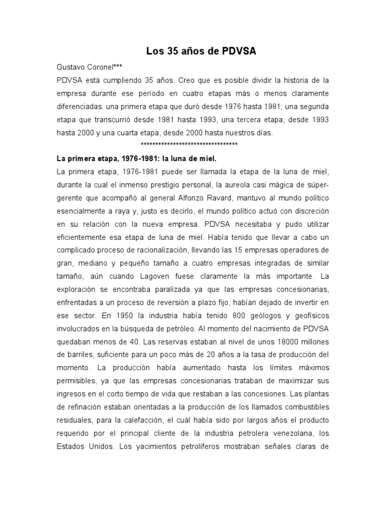 Los 35 Años de PDVSA | Descargar gratis PDF | Petróleo | Hugo Chavez