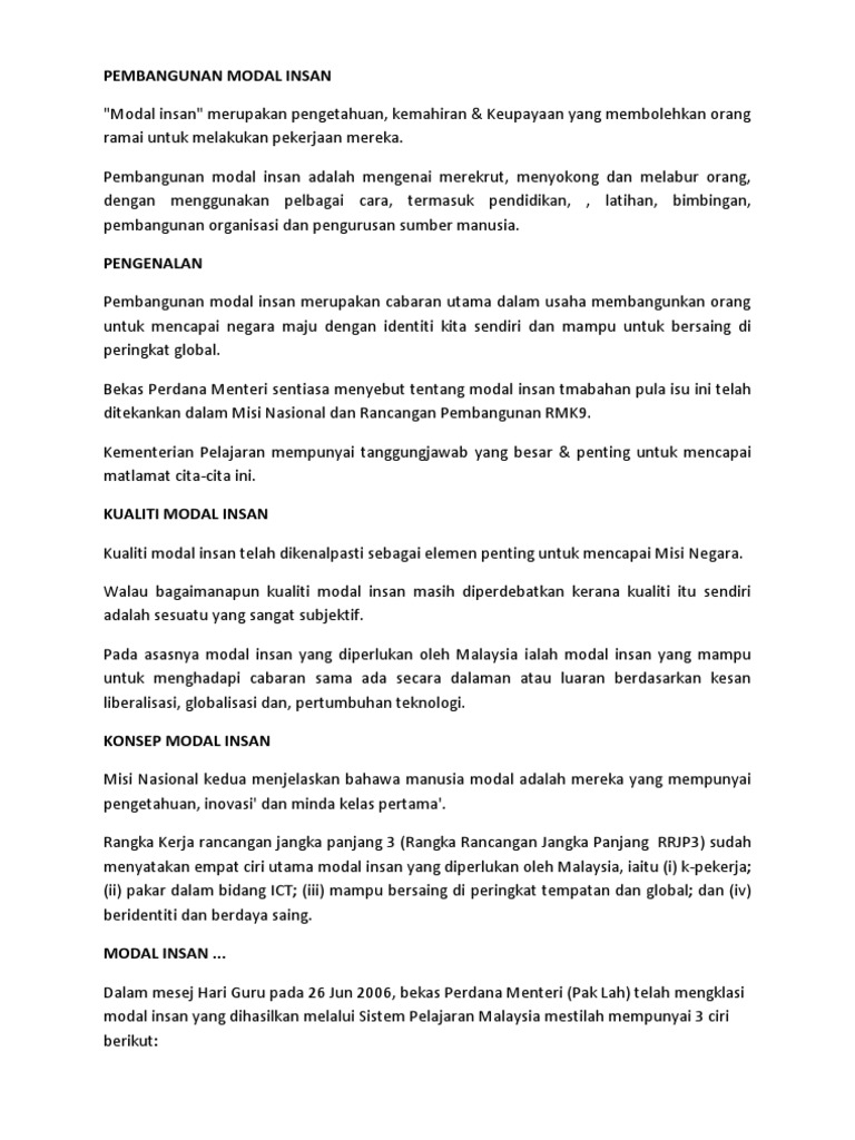 Pembangunan Modal Insan | PDF