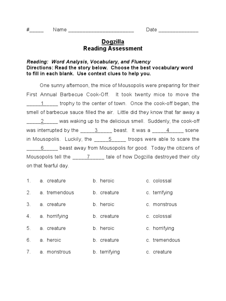 Dogzilla Reading Comprehension | PDF