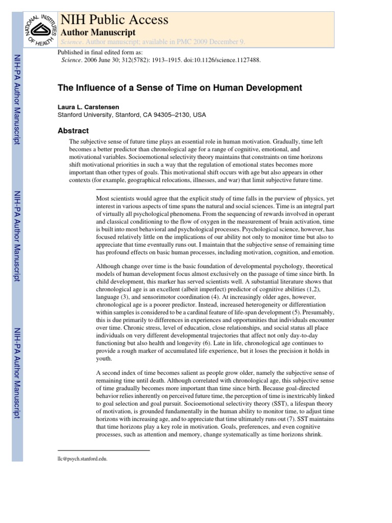 The Influence of A Sense of Time On Human Development | PDF | Goal ...
