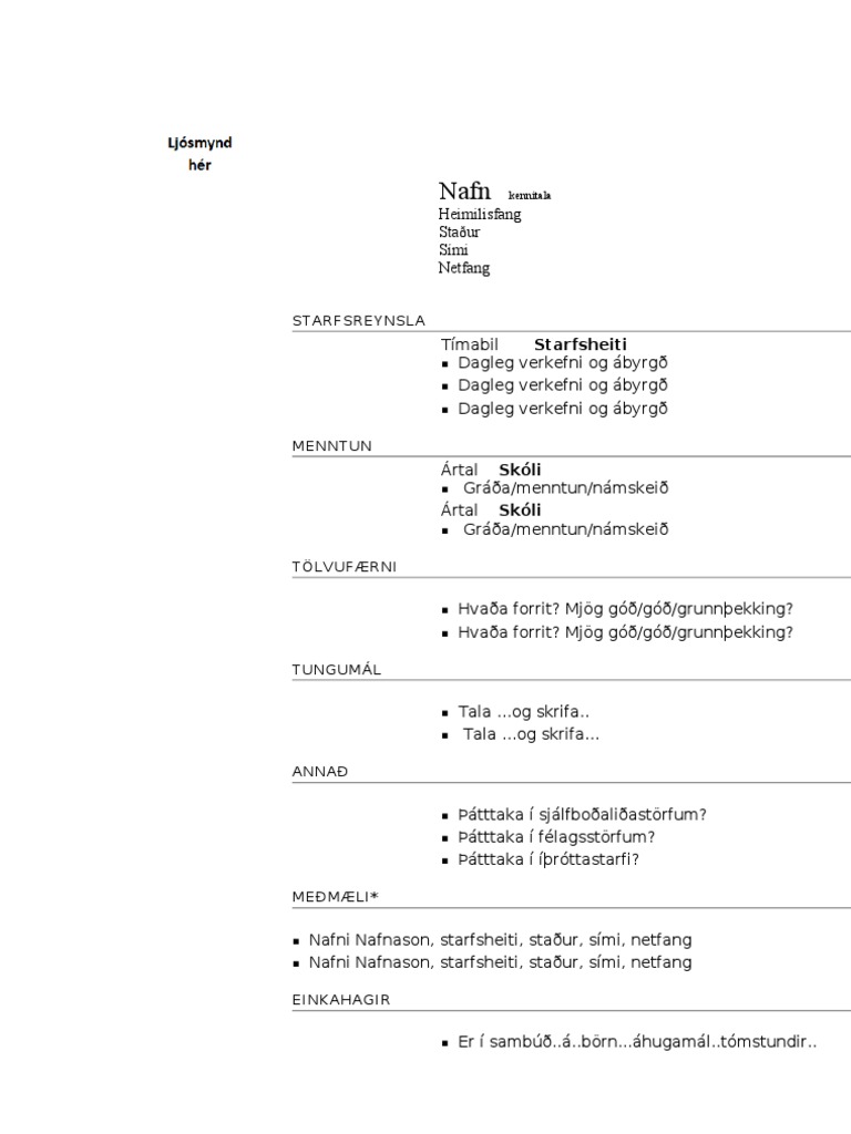 Dæmi Um Ferilskrá | PDF