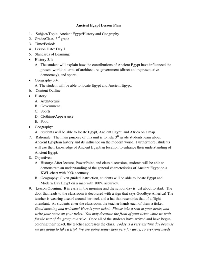 Ancient Egypt Lesson Plan | PDF | Lesson Plan | Pyramid