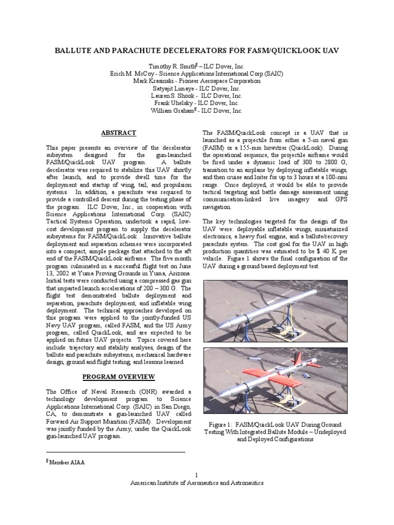 Ballute and Parachute Systems for UAV | PDF | Parachute | Gun