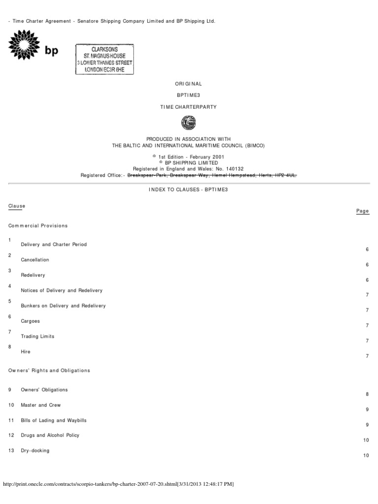 BP Time Charter Party Agreement | Download Free PDF | Bill Of Lading ...