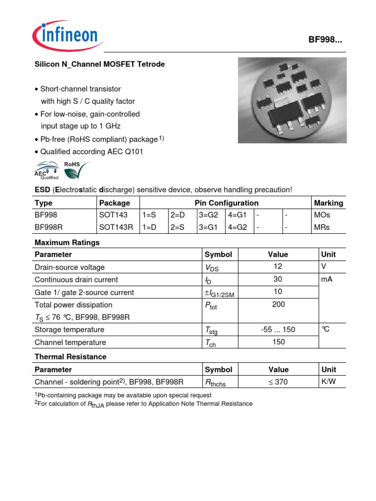 BF998 Data Sheets | PDF | Field Effect Transistor | Mosfet