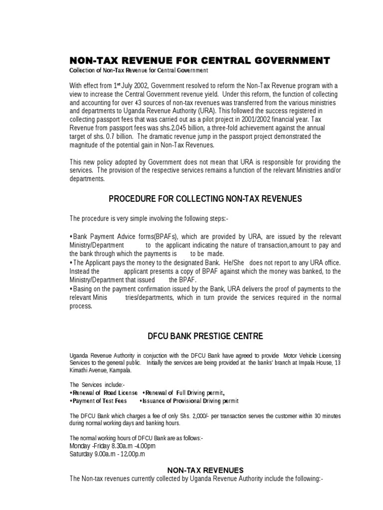 Non-Tax Revenue Sources in Uganda | PDF | Government Budget Balance ...