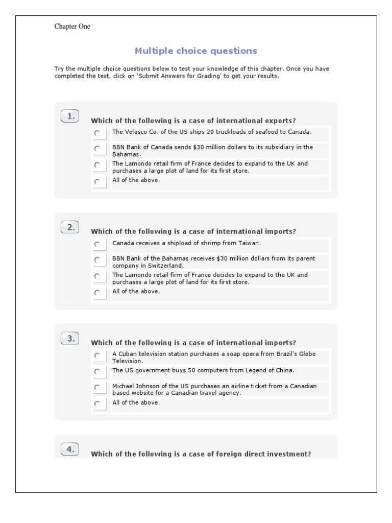 Multiple Choice Questions | PDF | Foreign Direct Investment | Exports