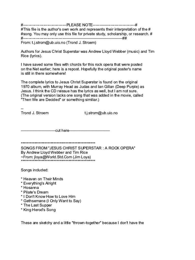 Jesus Christ Superstar Chord | PDF | Leisure | Entertainment (General)