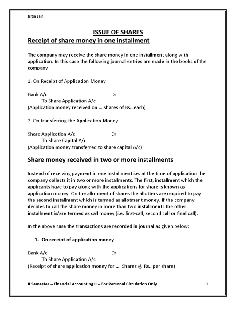 Journal Entries for Share Issues | PDF | Money | Securities (Finance)