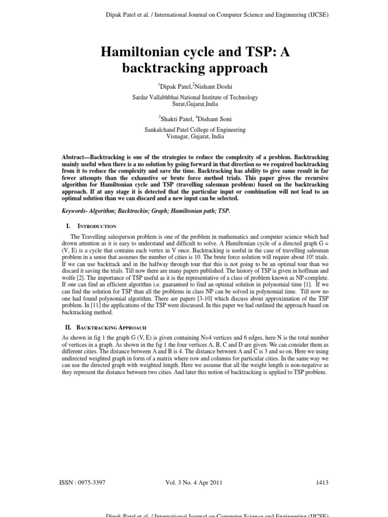 Hamiltonian Cycle and TSP: A Backtracking Approach | PDF | Vertex ...