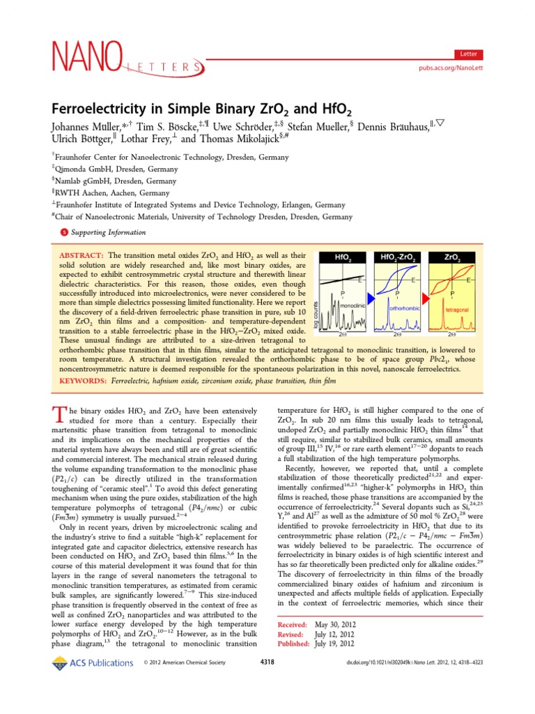 Ferroelectricity in HfO2 | PDF | Ferroelectricity | Zirconium Dioxide