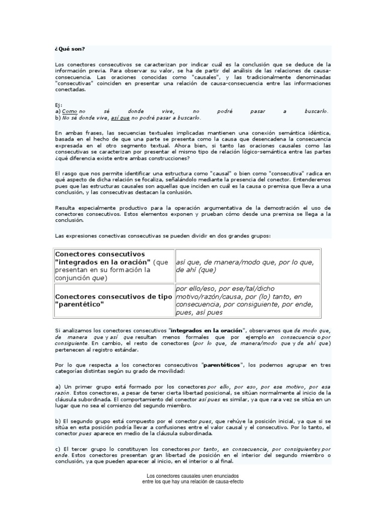 Conectores Causales - Consecutivos | PDF | Oración (Lingüística ...