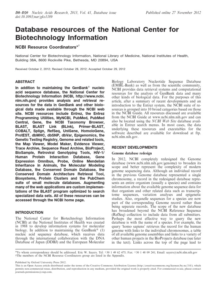 NCBI Resources | PDF | National Center For Biotechnology Information ...