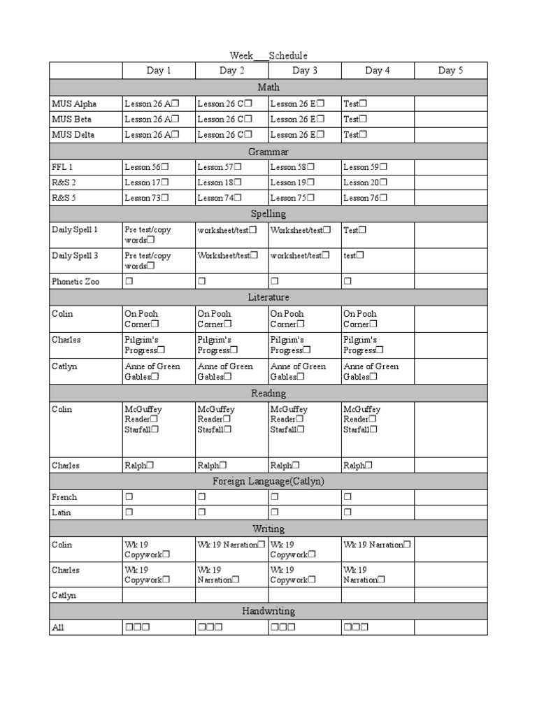 Detailed Weekly Schedule | PDF