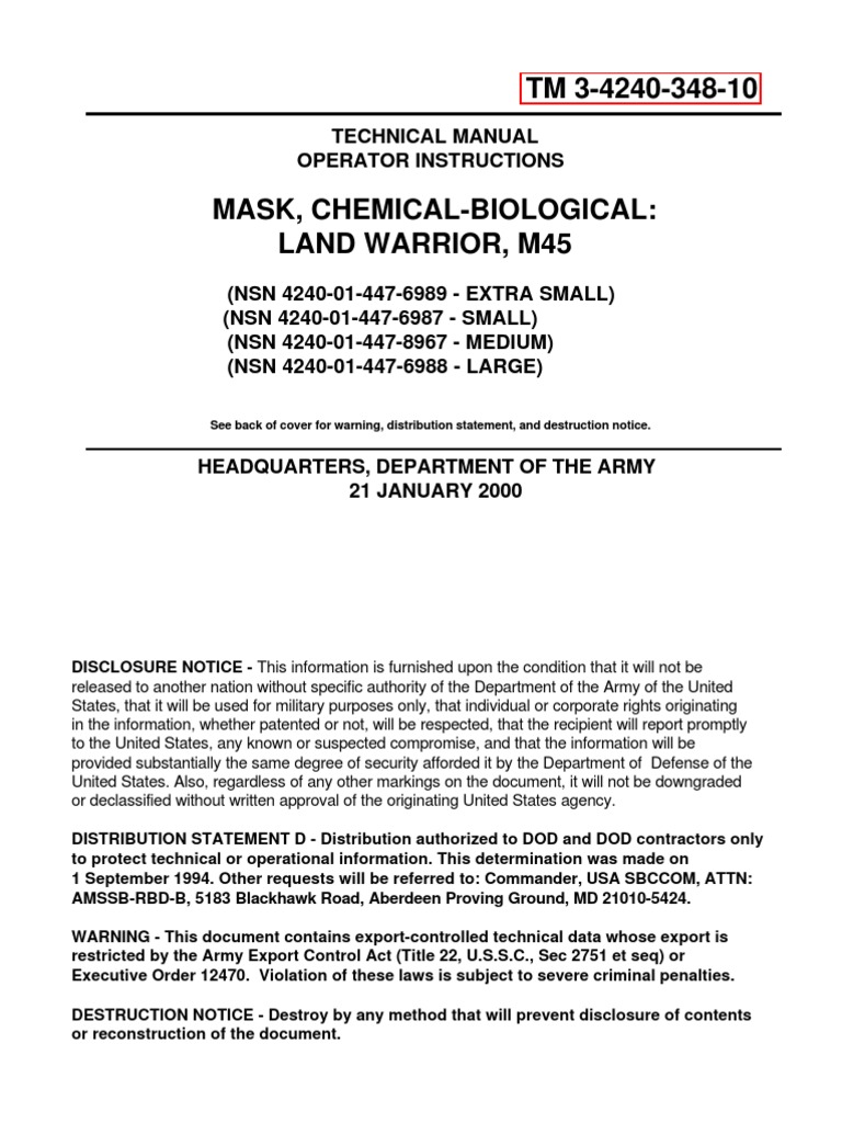 TM 3-4240-348-10 M45 Mask Jan. 2000 | PDF | Valve | Dangerous Goods