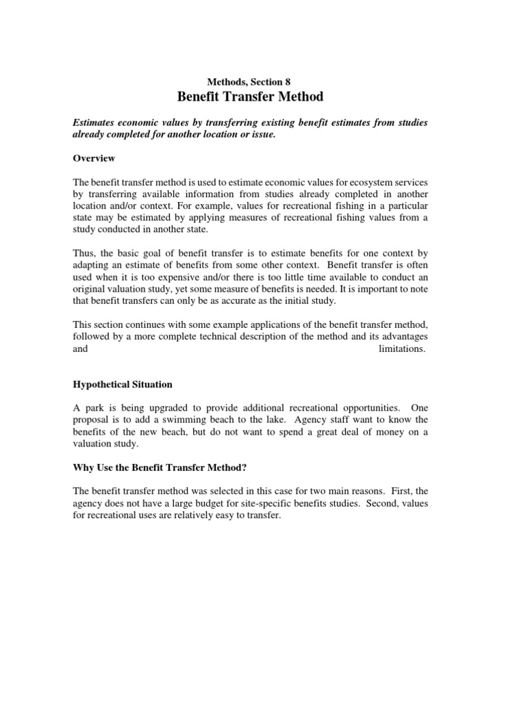 Benefit Transfer Method | PDF | Real Estate Appraisal | Valuation (Finance)