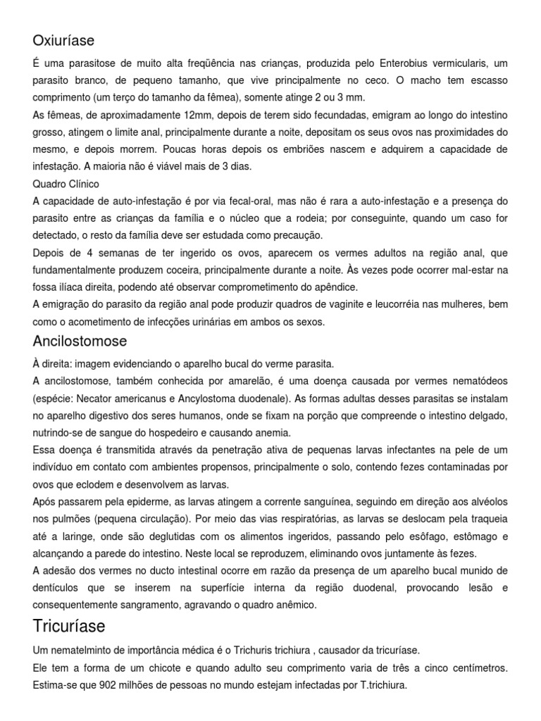 Oxiuríase | PDF | Especialidades médicas | Medicina Clínica