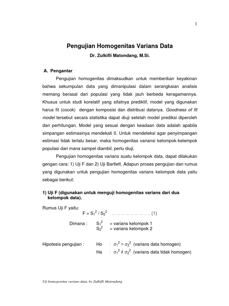 Pengujian Homogenitas Varians Data | PDF