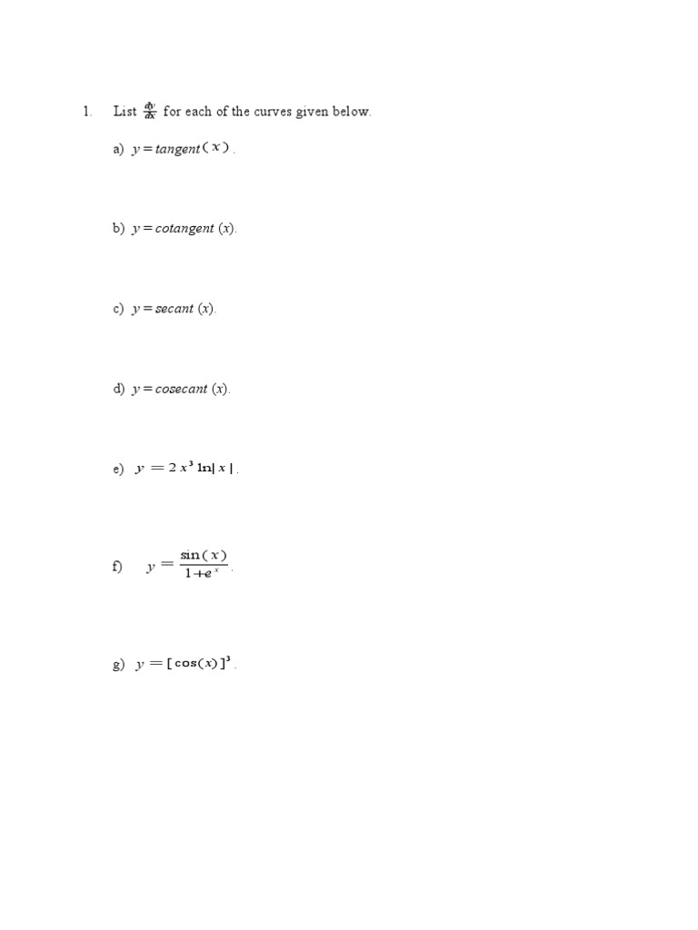 List For Each of The Curves Given Below. A) y Tangent | Download Free ...