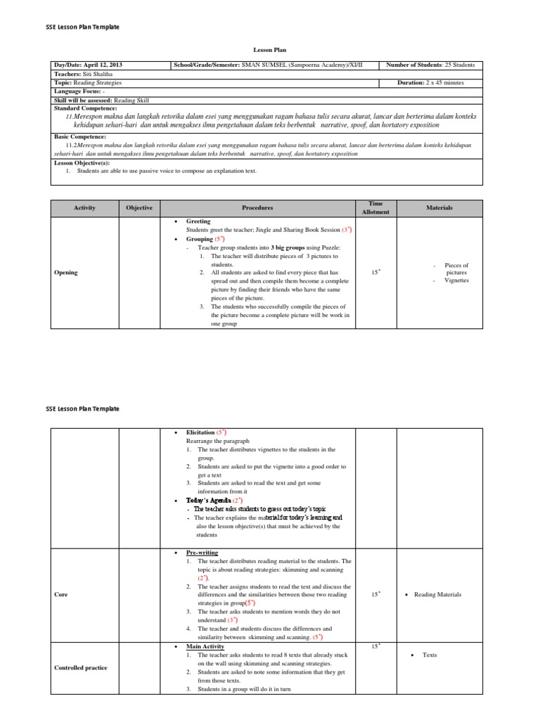 Lesson Plan - Reading Strategies | PDF | Speed Reading | Lesson Plan