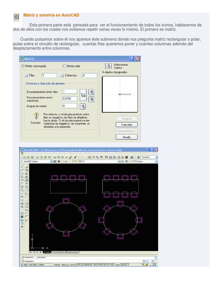 Matriz y Simetria en AutoCAD | PDF | Métodos y materiales de enseñanza