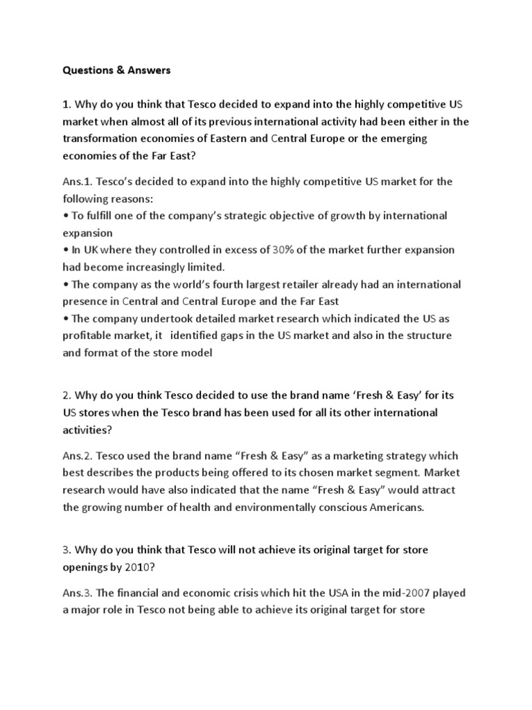 Tesco Case Questions & Answers | PDF | Tesco | Retail