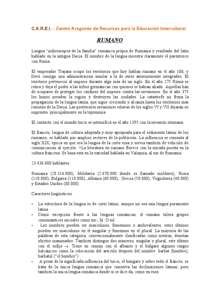 Lenguas Rumano Pdf Rumania Verbo