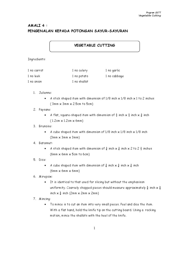 Essential Vegetable Cutting Techniques | PDF