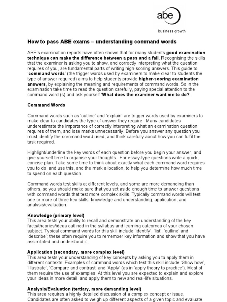 How To Pass ABE Exams - Understanding Command Words | PDF | Test ...