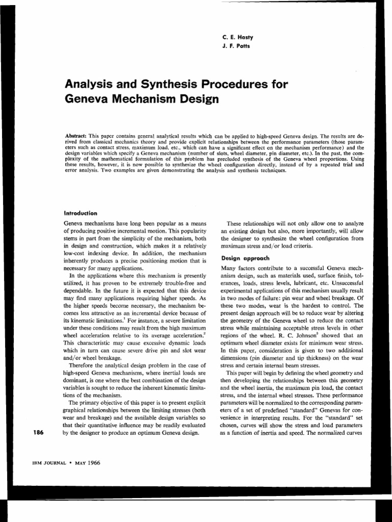 Analysis and Synthesis Procedures For Geneva Mechanism Design | PDF ...