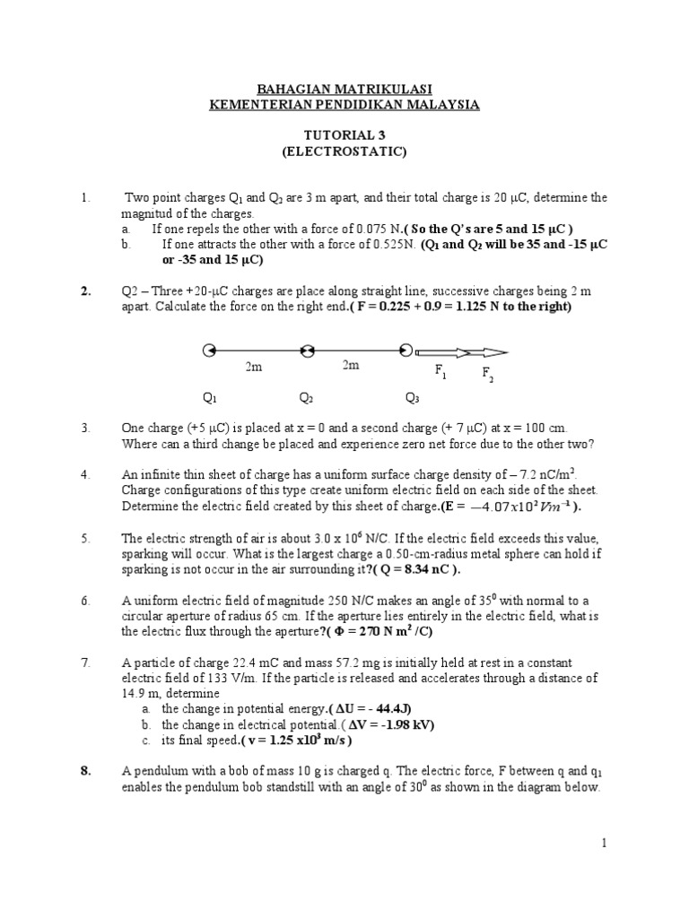 Electrostatics Tutorial Guide | PDF | Electric Field | Mass