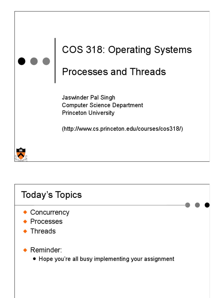 COS 318: Operating Systems Processes and Threads | Download Free PDF | Thread (Computing ...