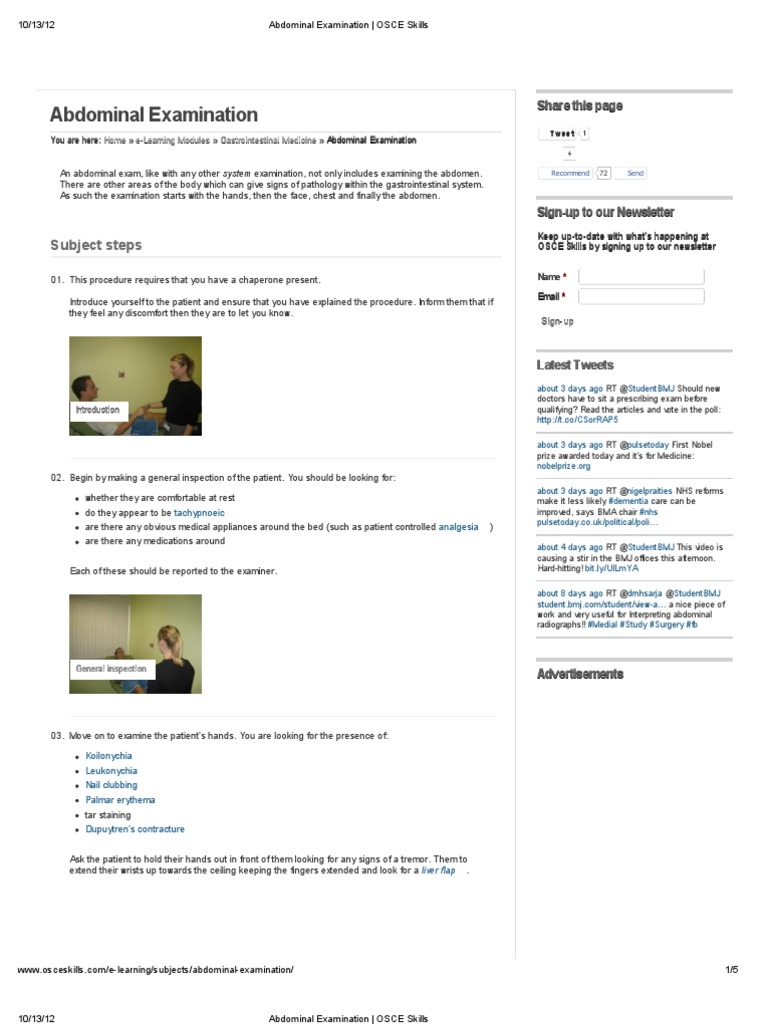 Abdominal Examination - OSCE Skills | PDF | Abdomen | Health Sciences