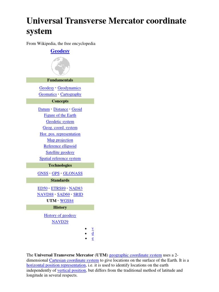 Universal Transverse Mercator Coordinate System | PDF | Scientific ...