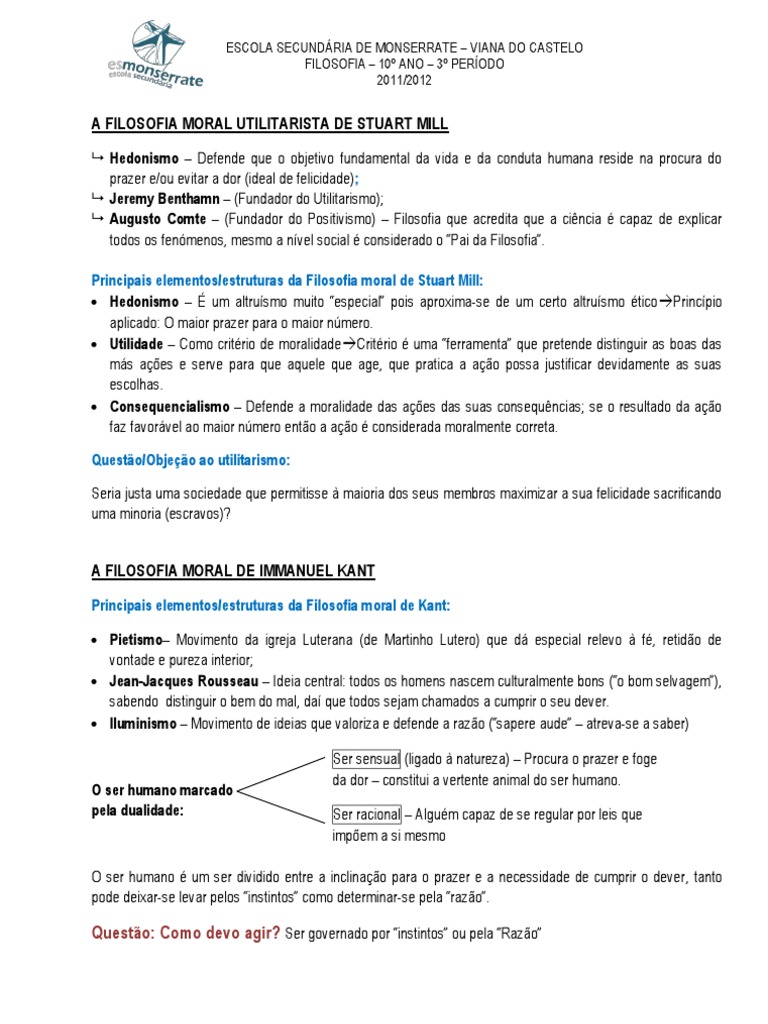 10º - Ética Kant vs. Stuart Mill - Rev - Int | PDF | Utilitarismo ...