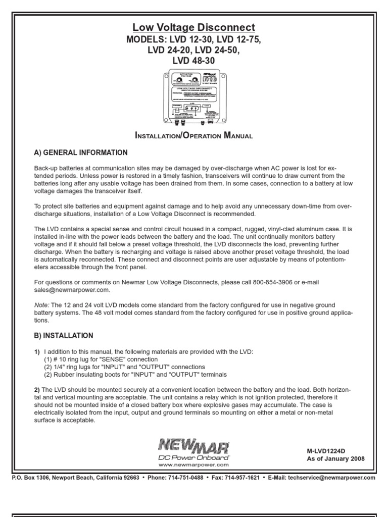Manual-LVD Low Voltage Disconnect | PDF | Battery (Electricity) | Voltage