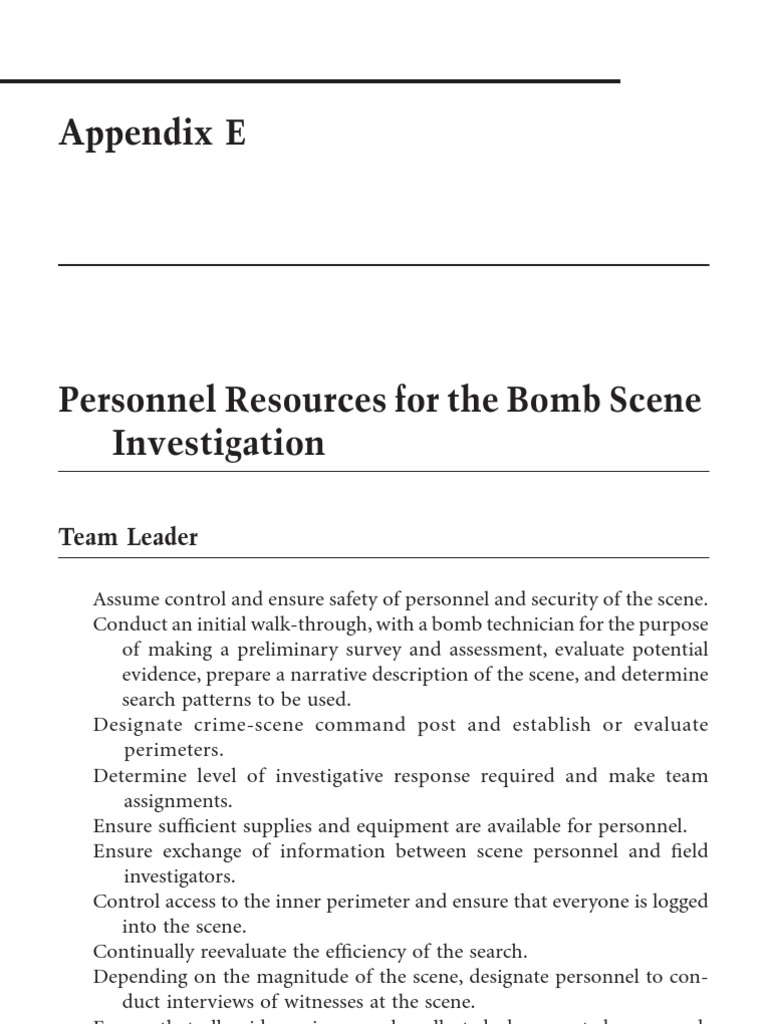 Personnel Responsibilities for a Bomb Scene Investigation | PDF ...