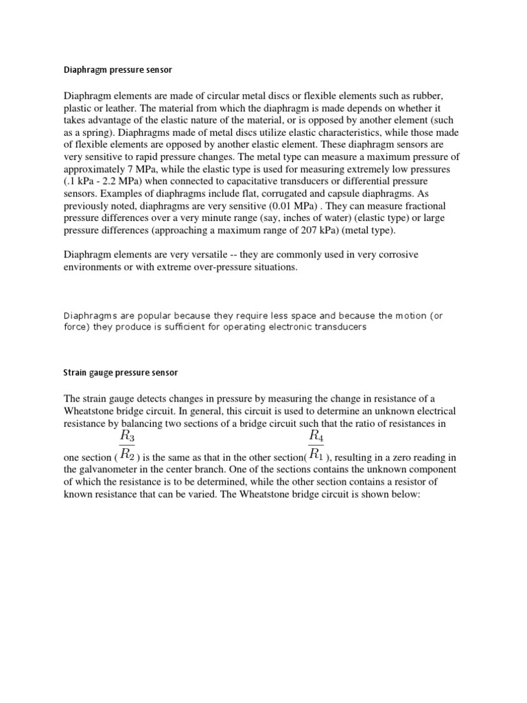 Diaphragm Pressure Sensor Overview | PDF | Electrical Resistance And ...